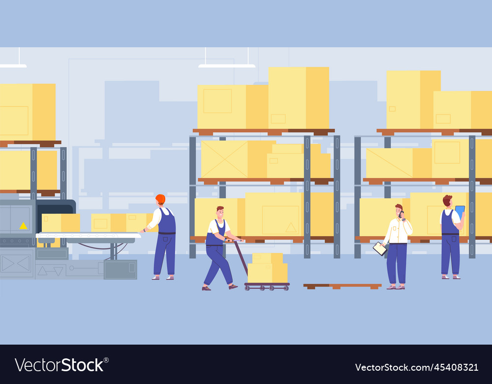 Warehouse conveyor workers warehousing process Vector Image
