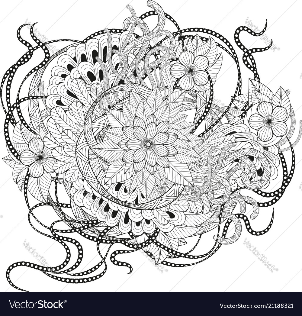Zen tangle floral pattern Royalty Free Vector Image
