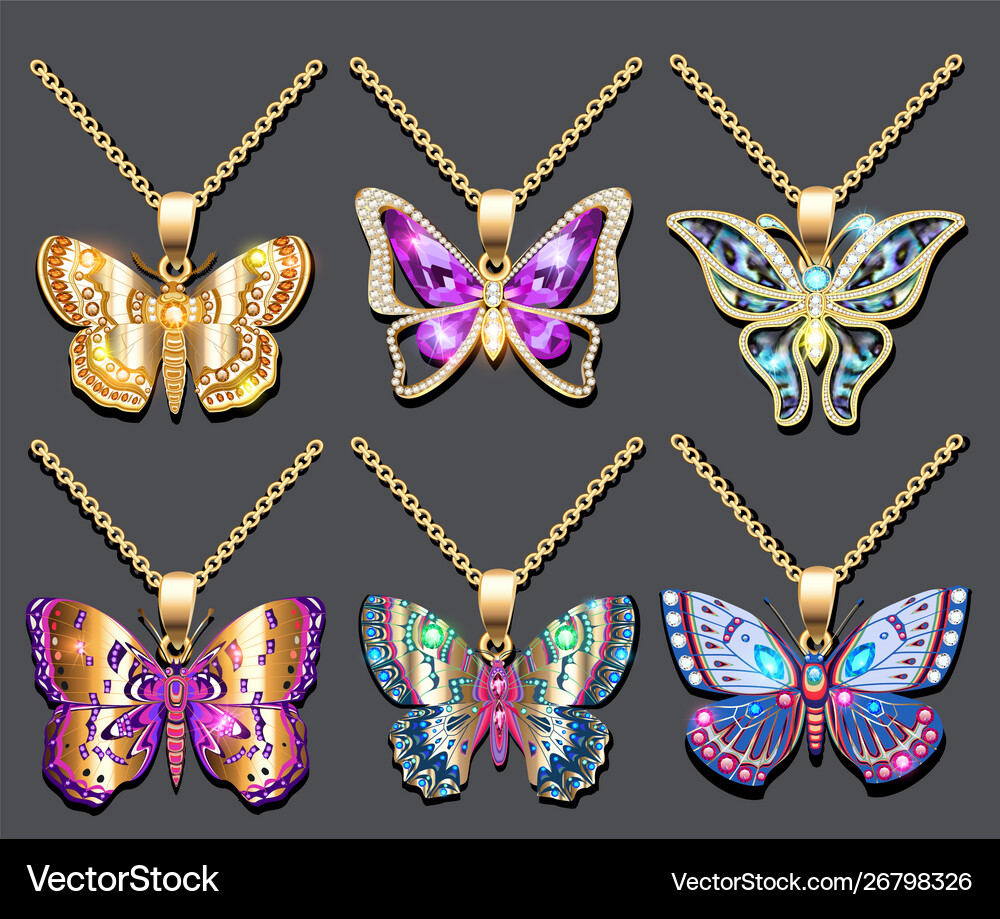A set butterfly pendants with precious stones Vector Image