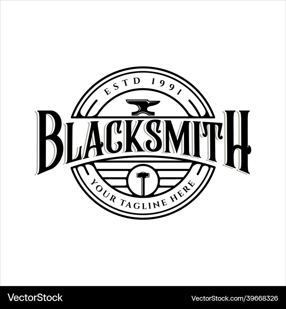 Blacksmith anvil and hammer logo vintage Vector Image