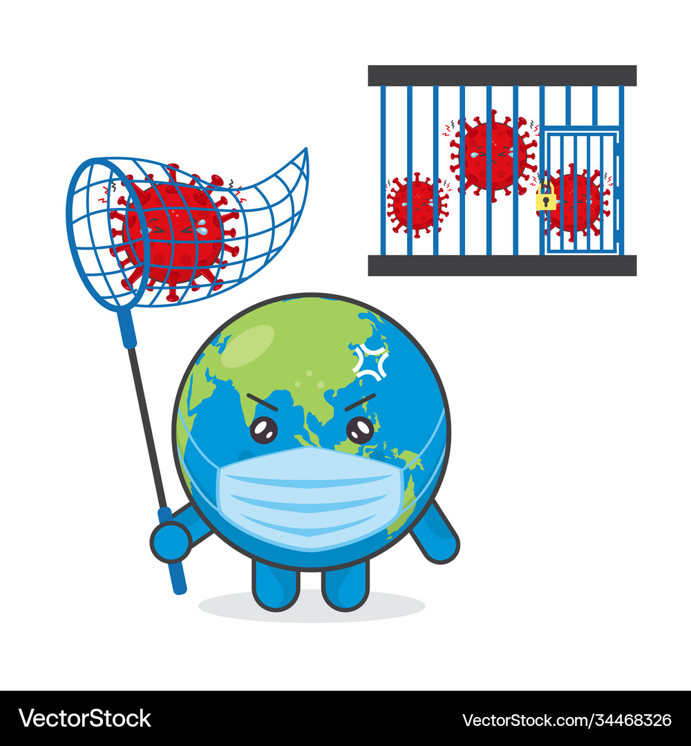 Cute earth characters fight against viruses Vector Image