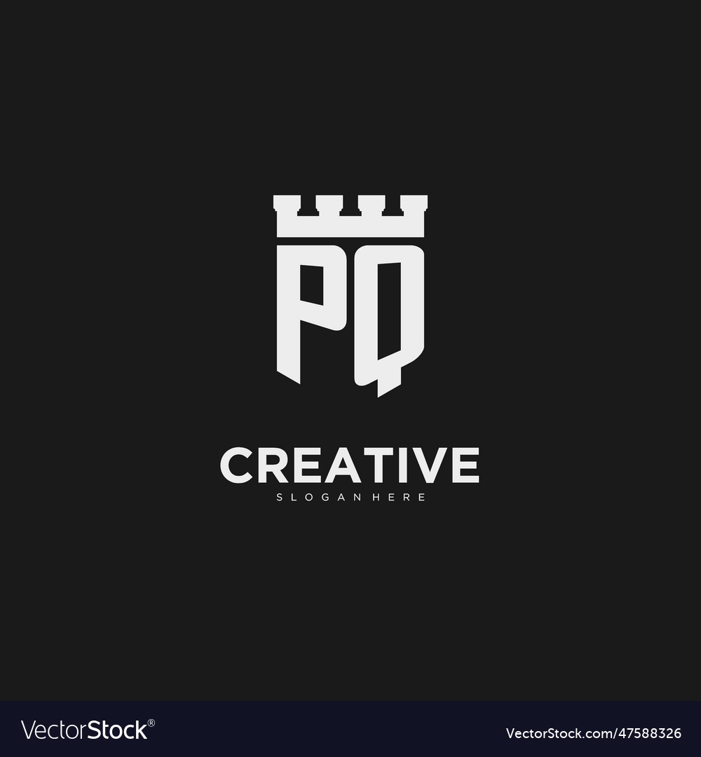 Initials pq logo monogram with shield Royalty Free Vector