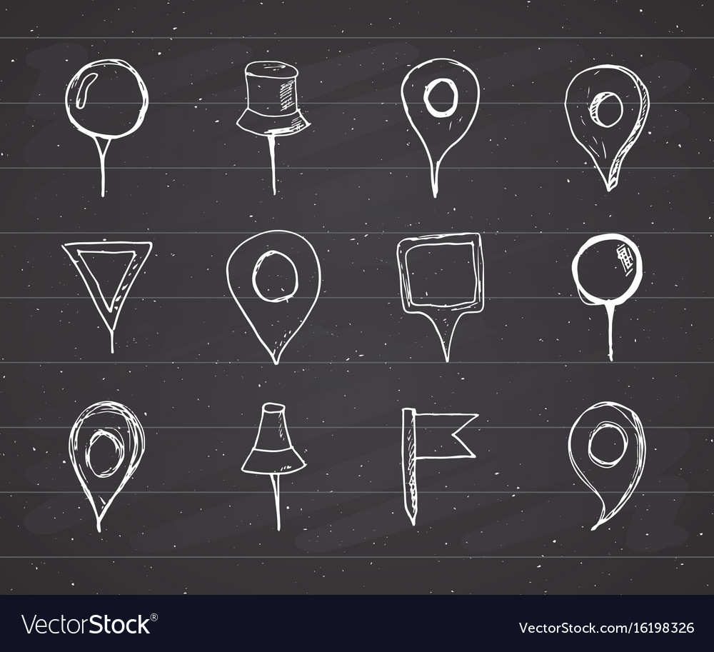 Map pointers hand drawn sketch set navigation Vector Image