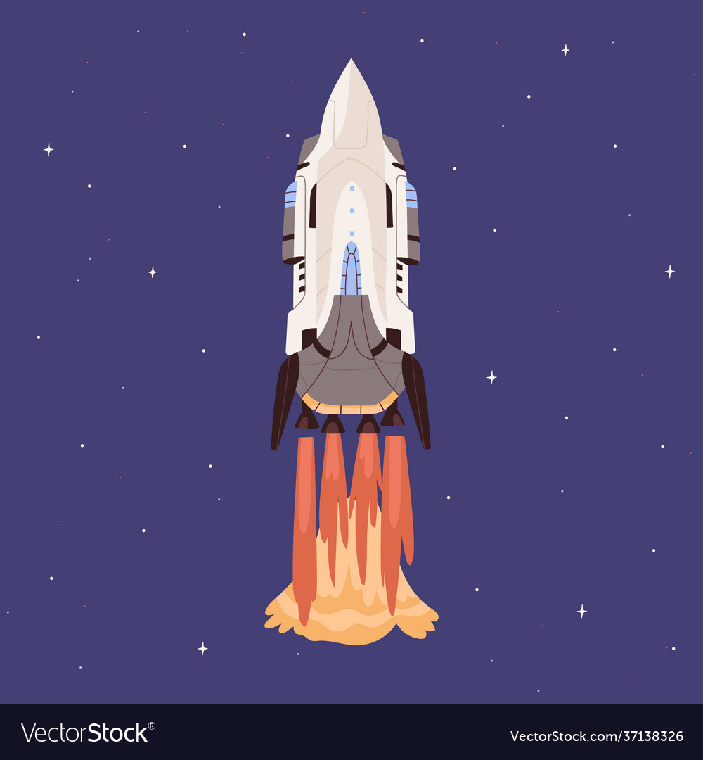 Rocket launch with fire flames from engine Vector Image