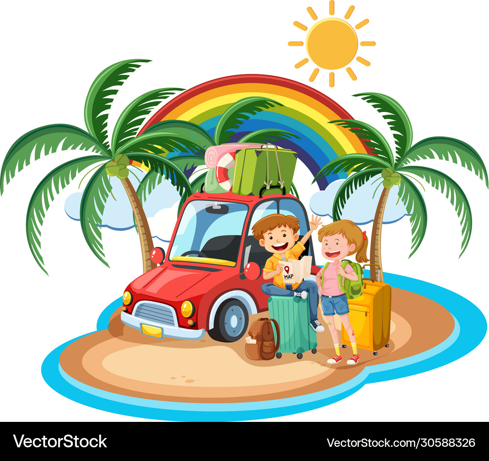 Scene with people having fun on island Royalty Free Vector