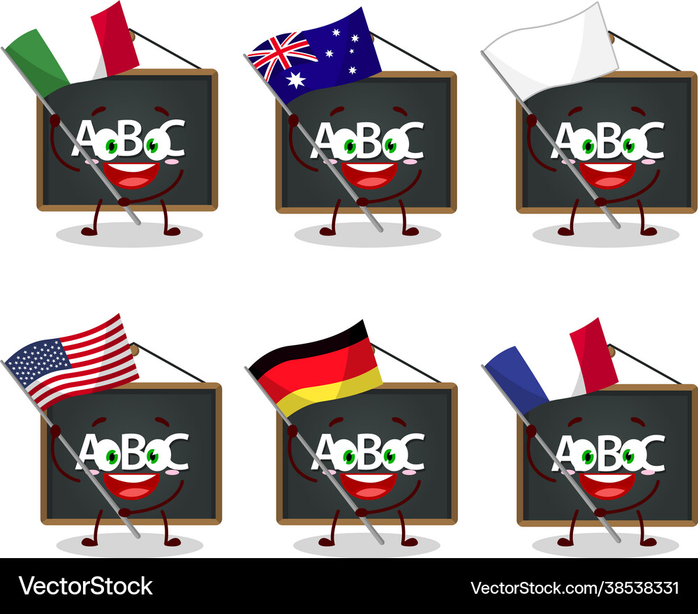 Alphabet board cartoon character bring flags Vector Image