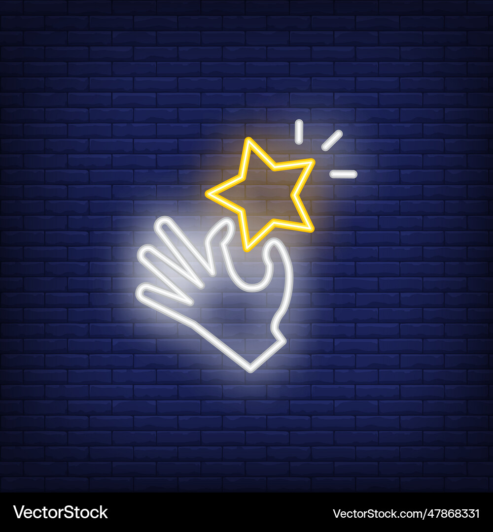 Hand holding star neon sign Royalty Free Vector Image