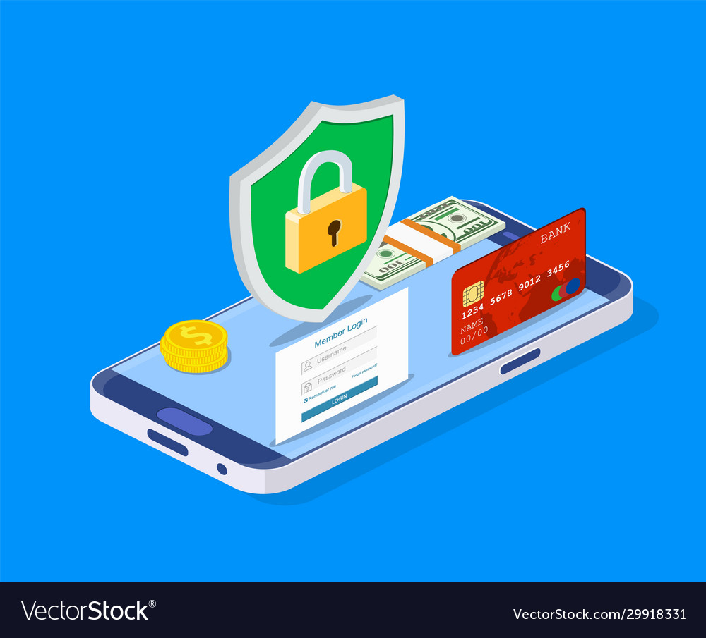 Isometric online payment protection system Vector Image Isometric online payment protection system Vector Image