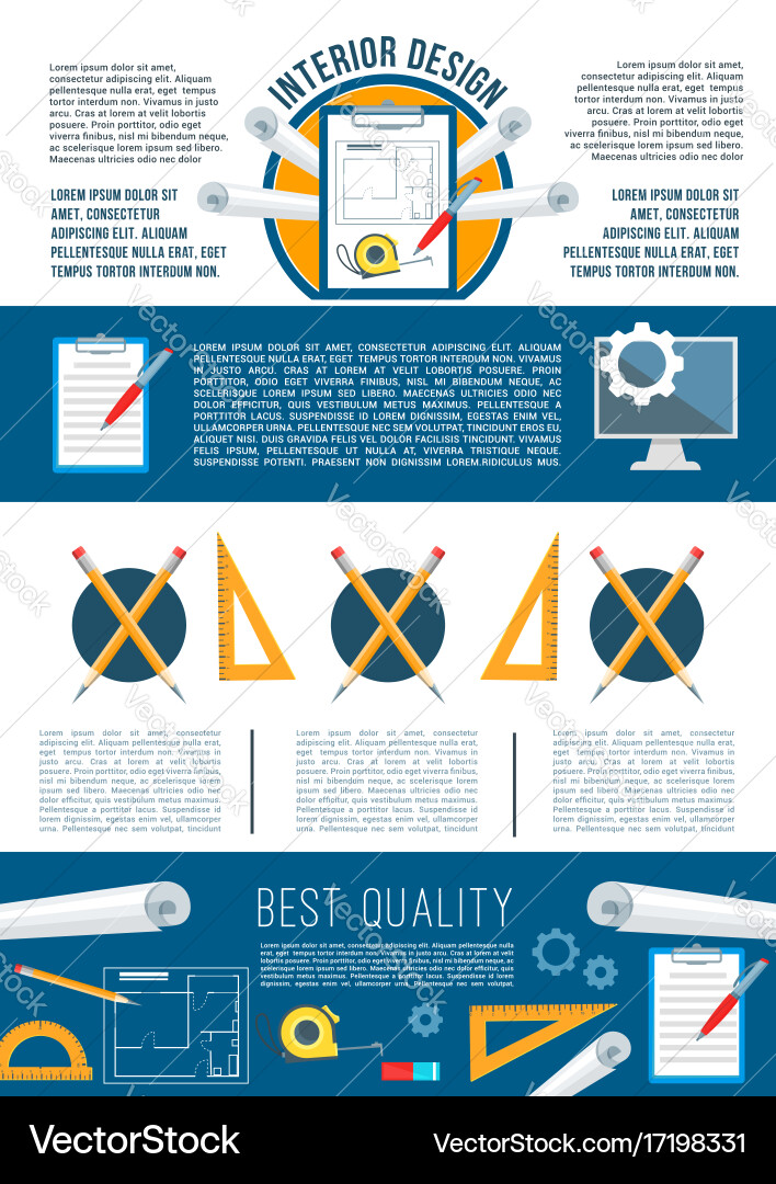 Poster home interior design work tools Royalty Free Vector