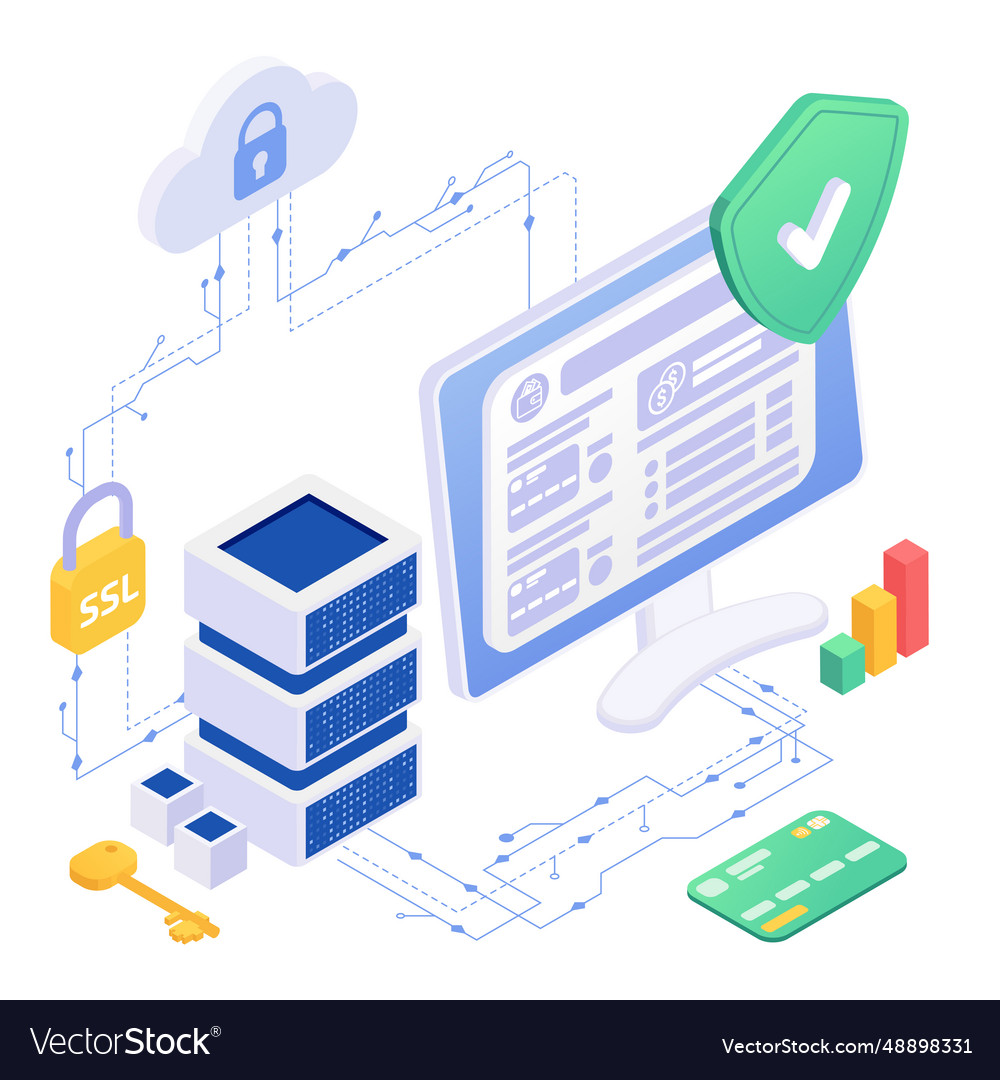 Secure payment isometric composition Royalty Free Vector