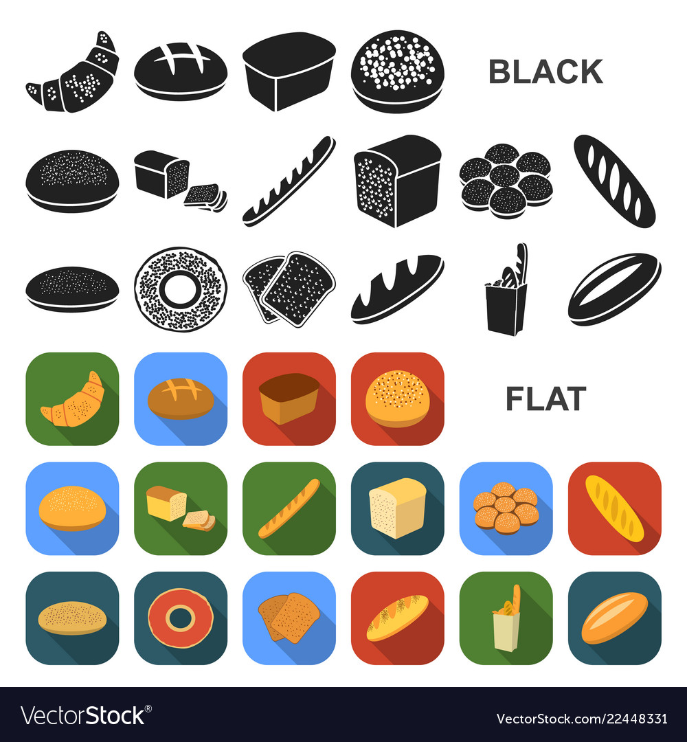 Types bread flat icons in set collection Vector Image
