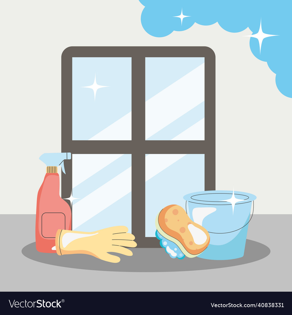 Window with cleaning tools Royalty Free Vector Image