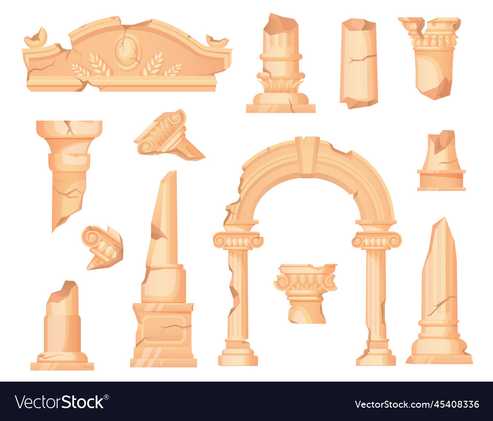 Broken columns ruin stone pillars of greek roman Vector Image Broken columns ruin stone pillars of greek roman Vector Image
