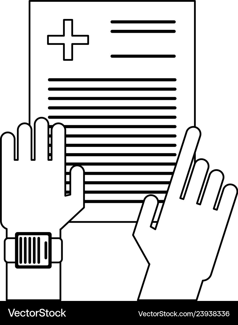 Doctor hands checking medical report black Vector Image