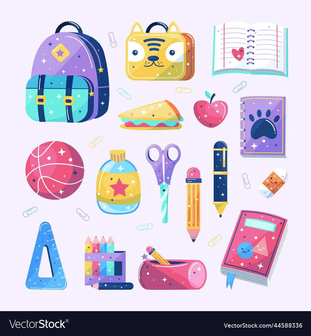 Flat back to school elements set Royalty Free Vector Image