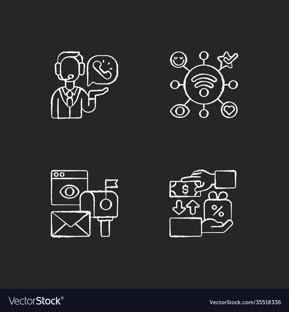 Marketing strategies chalk white icons set Vector Image