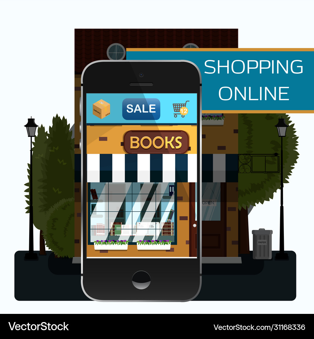 Mobile app online books store smartphone screen Vector Image