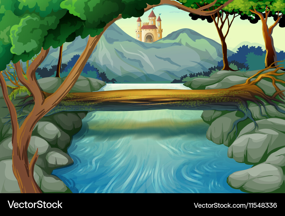 Scene with river and castle towers Royalty Free Vector Image