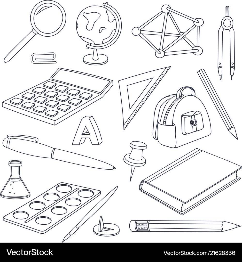School doodle set of stationery tools Royalty Free Vector