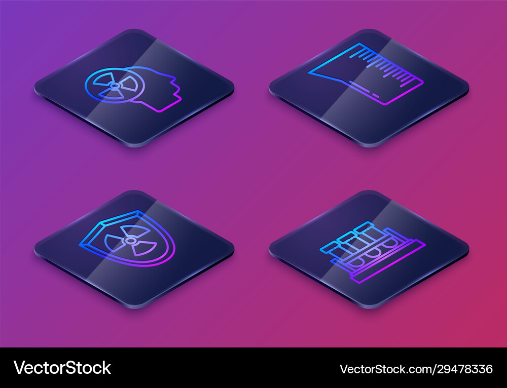 Set isometric line human head and a radiation Vector Image