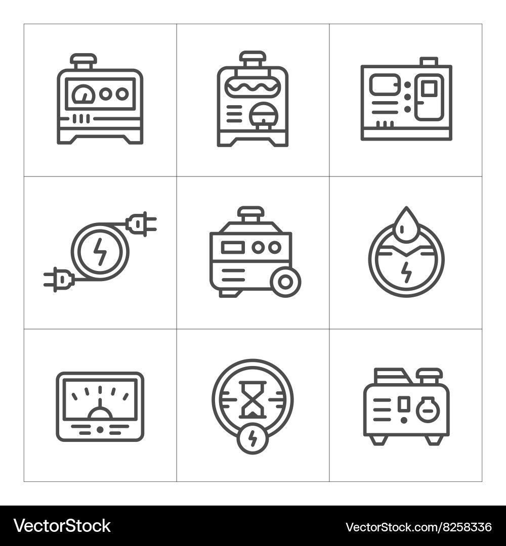 Set line icons of electrical generator Royalty Free Vector