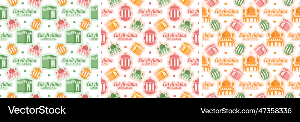 Set of happy eid al adha mubarak seamless pattern Vector Image
