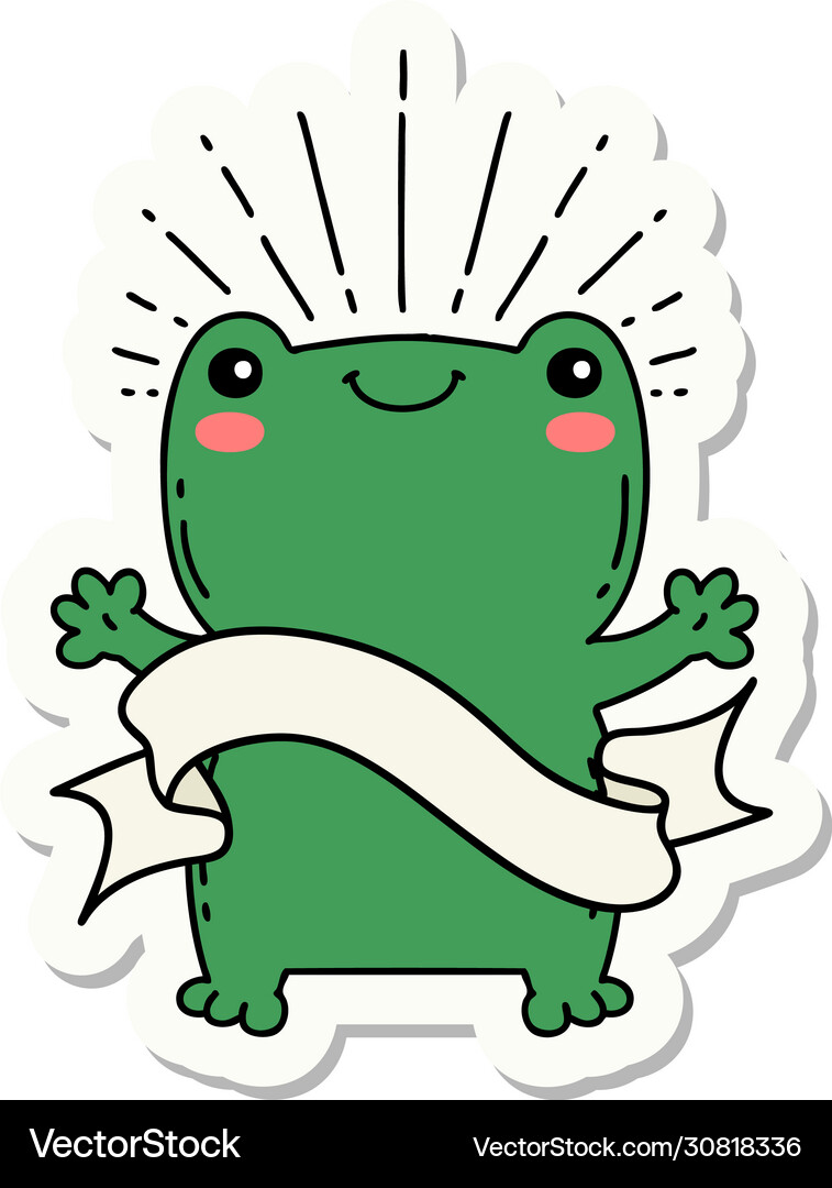 Sticker tattoo style happy frog Royalty Free Vector Image