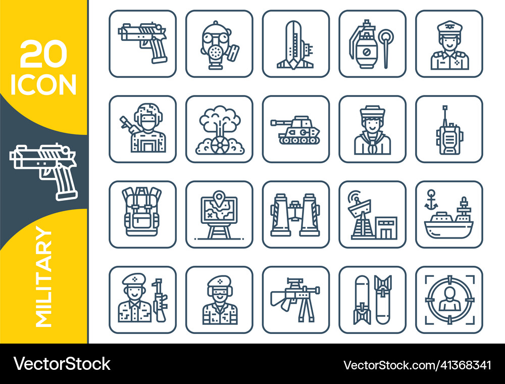 Army and military icon set with white background Vector Image