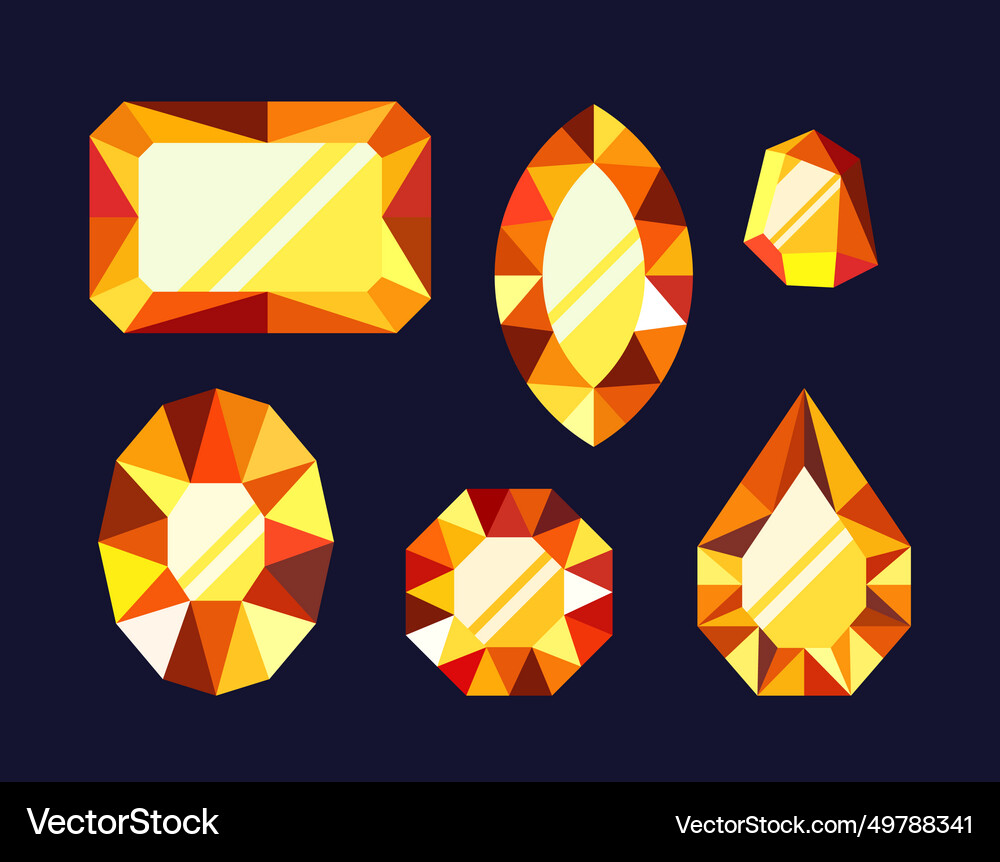 Cartoon vivid yellow gemstone game assets Vector Image