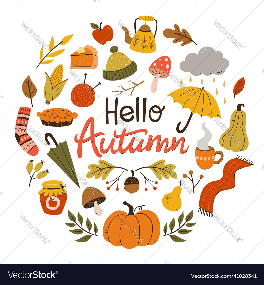 Colorful autumn elements greeting card Royalty Free Vector