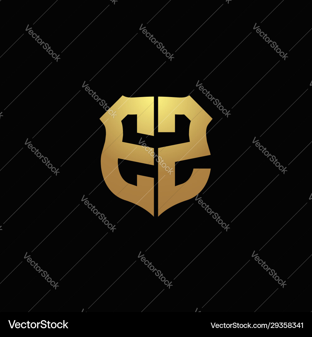 Ez logo monogram with gold colors and shield Vector Image