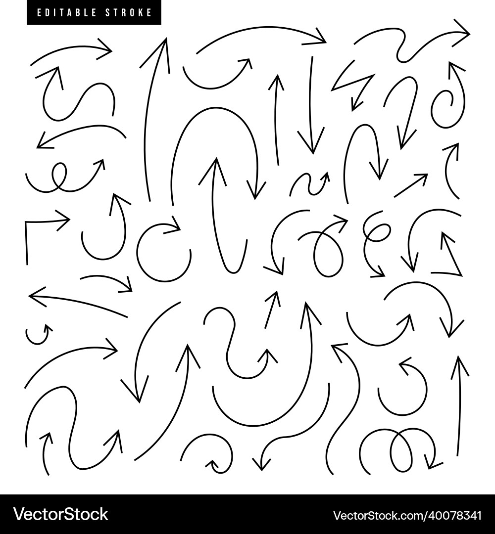 Hand drawn set of arrow elements in doodle style Vector Image