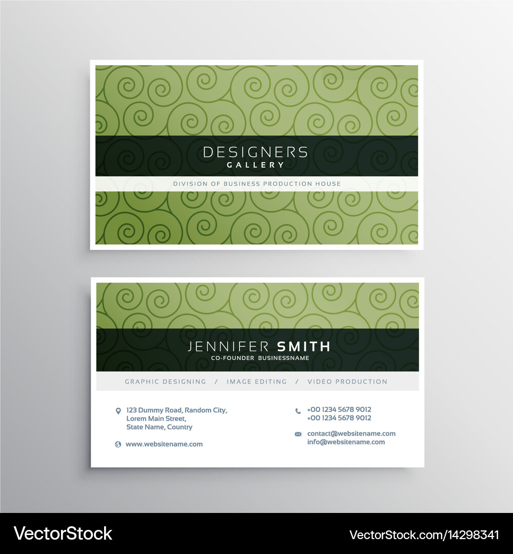Modern business card with green swirl pattern Vector Image