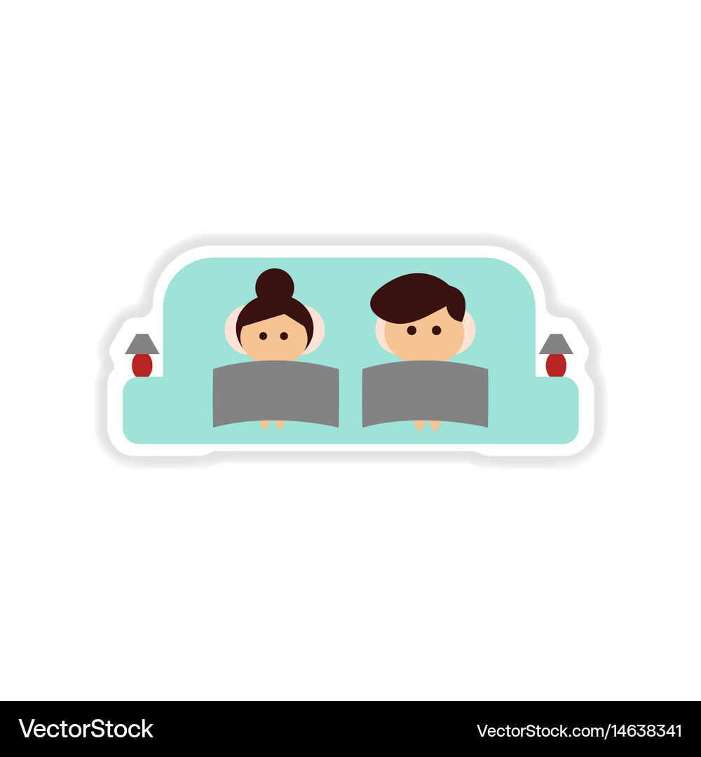 Paper sticker on white background couple couch Vector Image