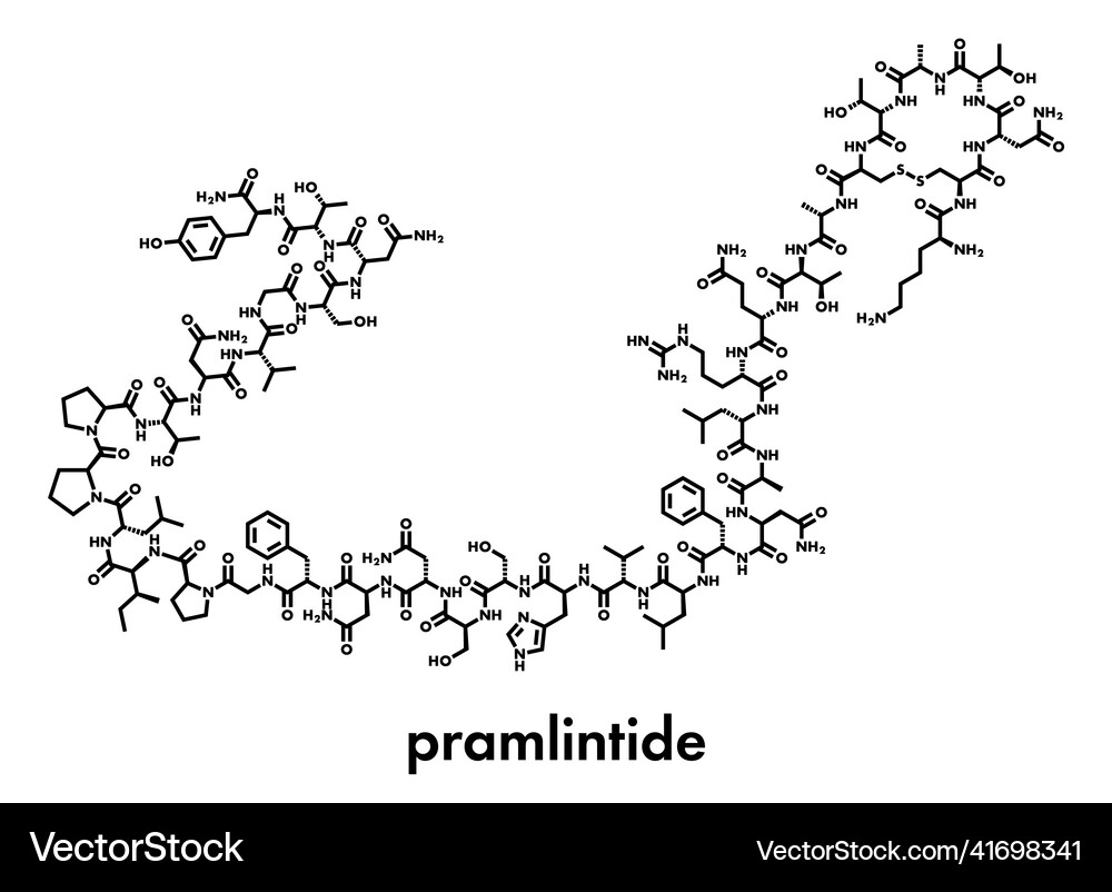 Pramlintide diabetes drug molecule analog Vector Image
