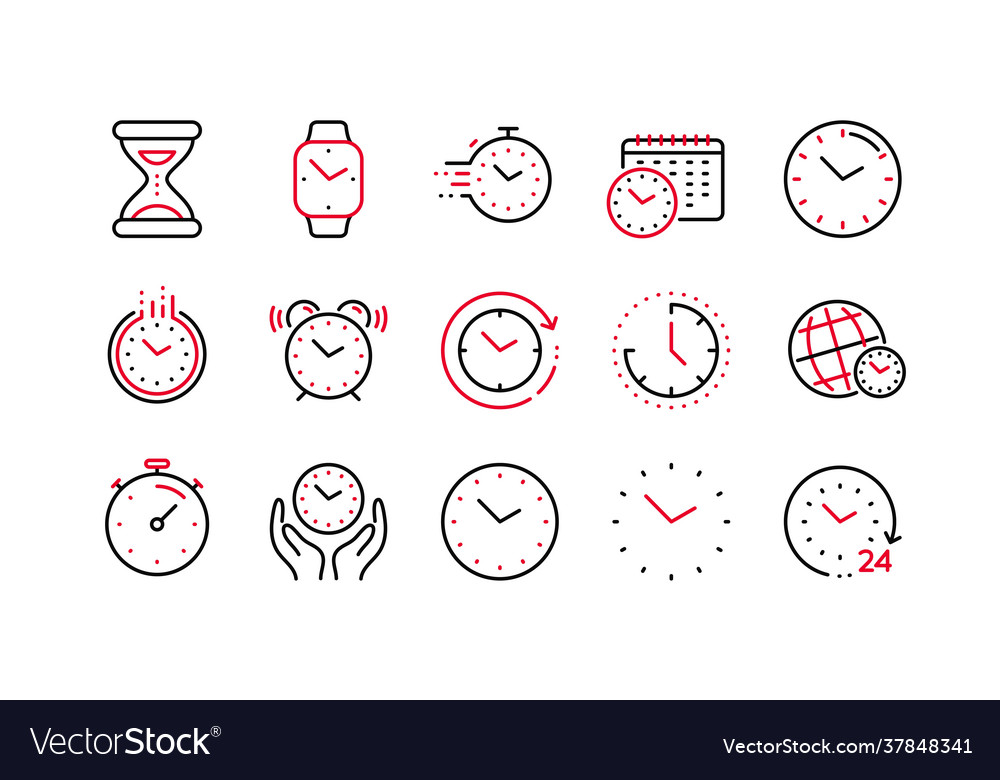 Time and clock line icons timer alarm Royalty Free Vector