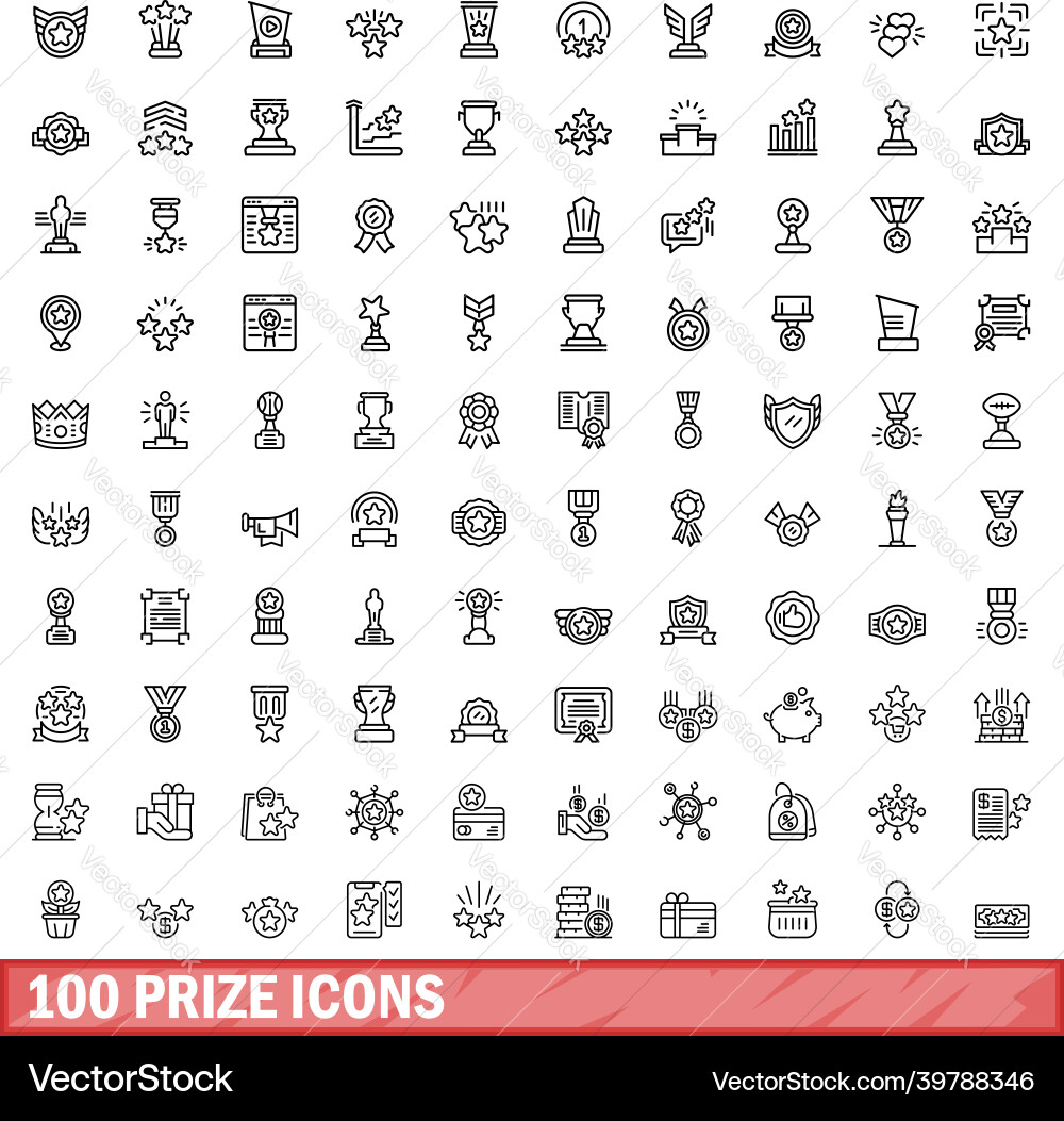 100 prize icons set outline style Royalty Free Vector Image