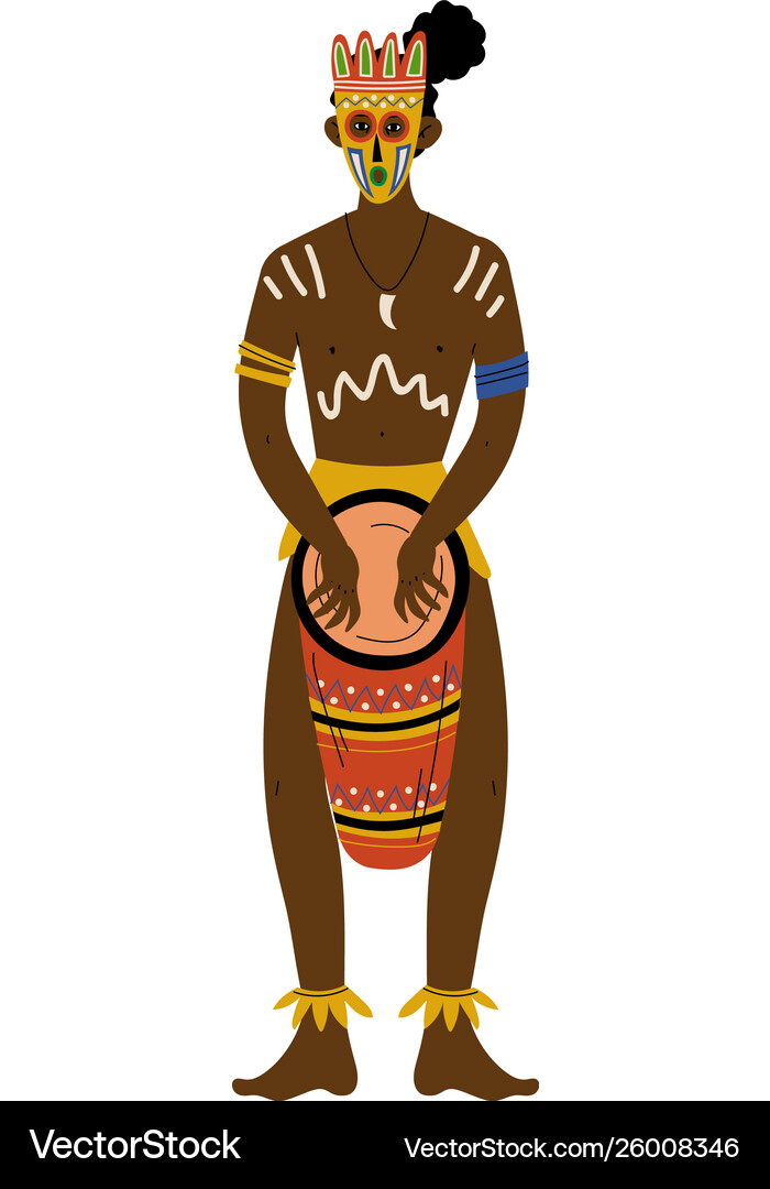 African man plating drum male aboriginal dressed Vector Image