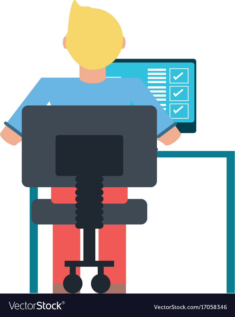 Man working with computer Royalty Free Vector Image
