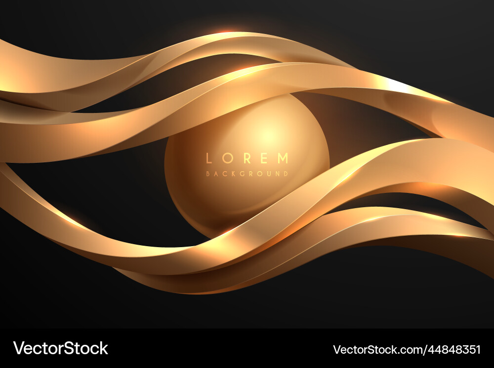 Abstract gold sphere and swirl lines background Vector Image