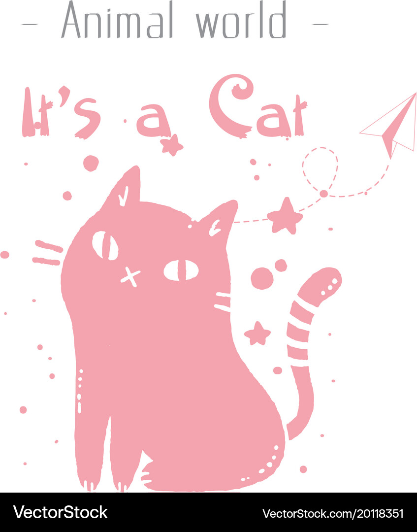 Animal world its a cat pink background Royalty Free Vector