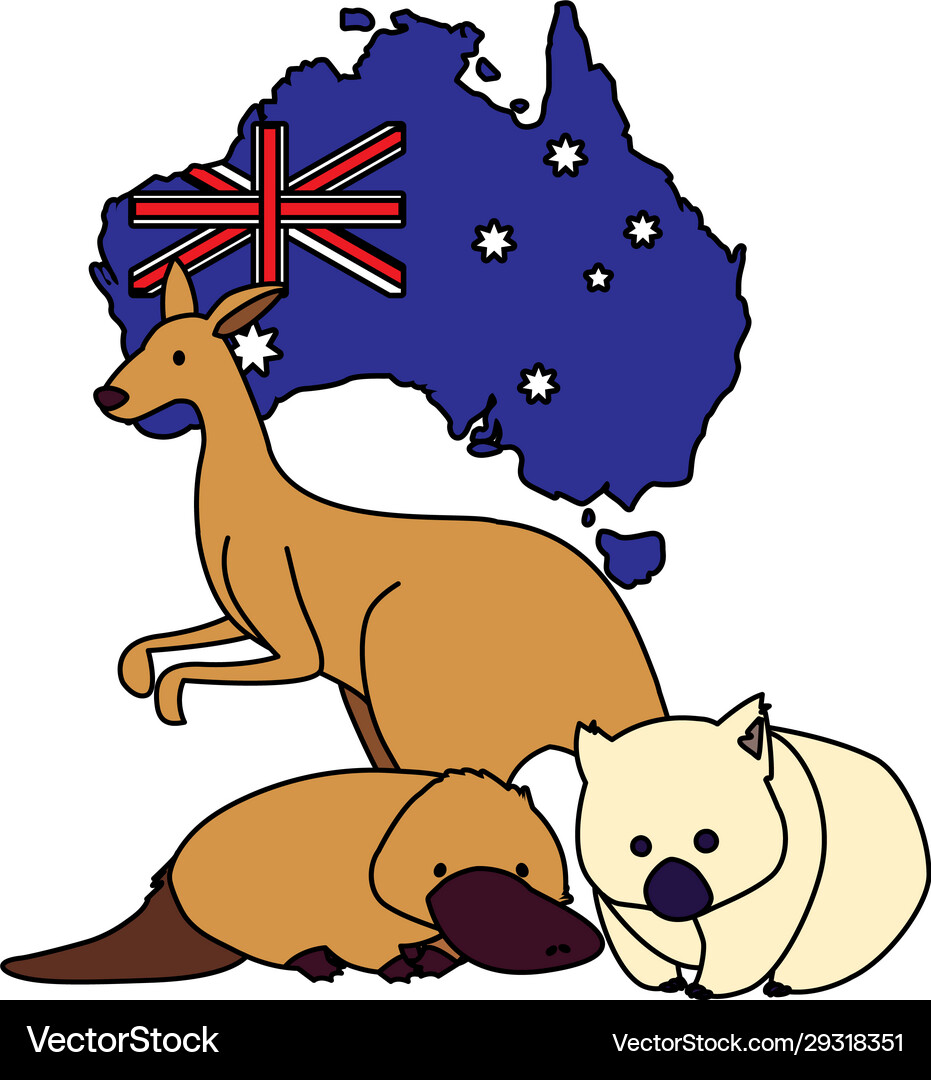 Animals australia with map Royalty Free Vector Image