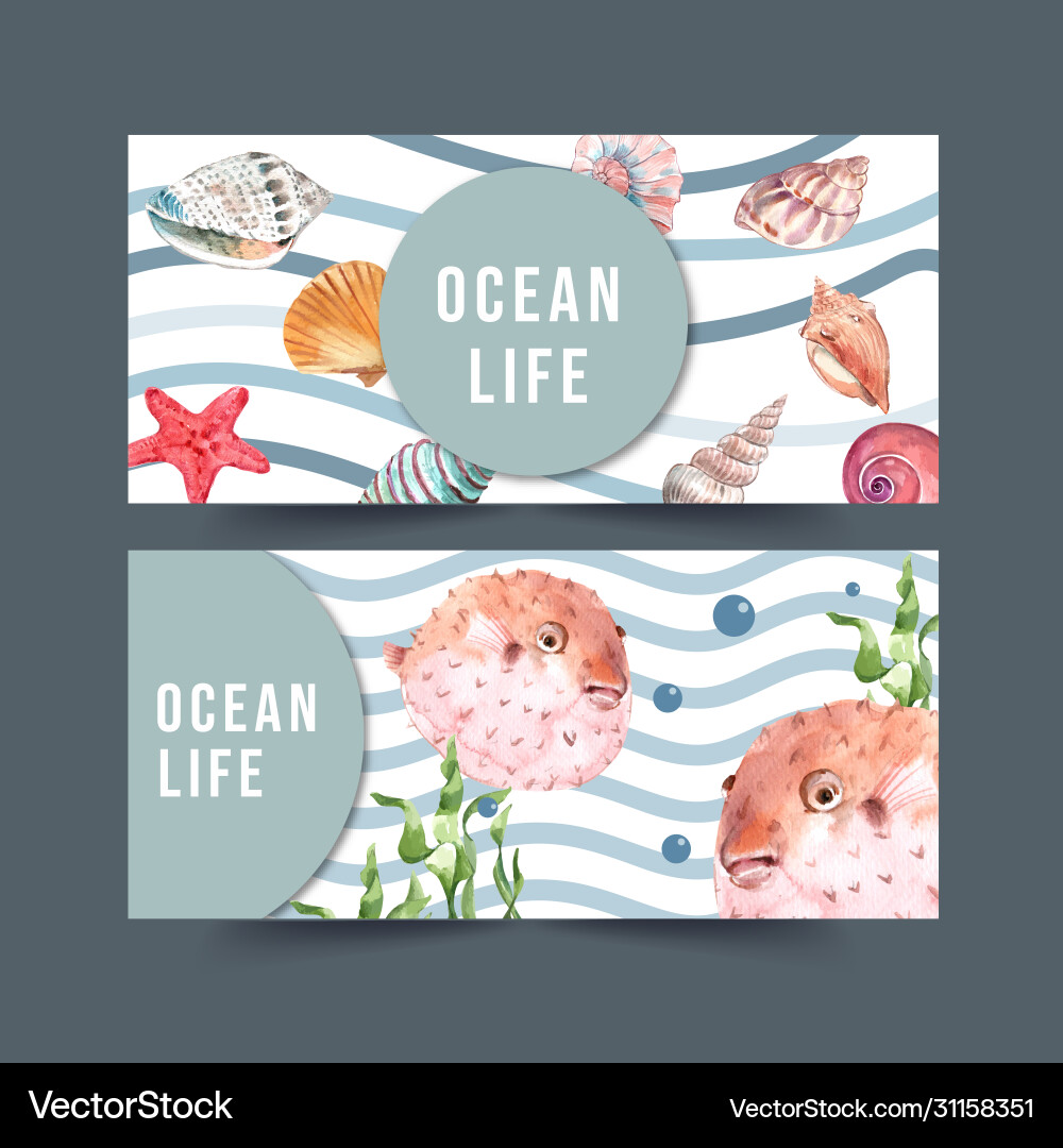 Banner design with sealife theme puffer fish Vector Image