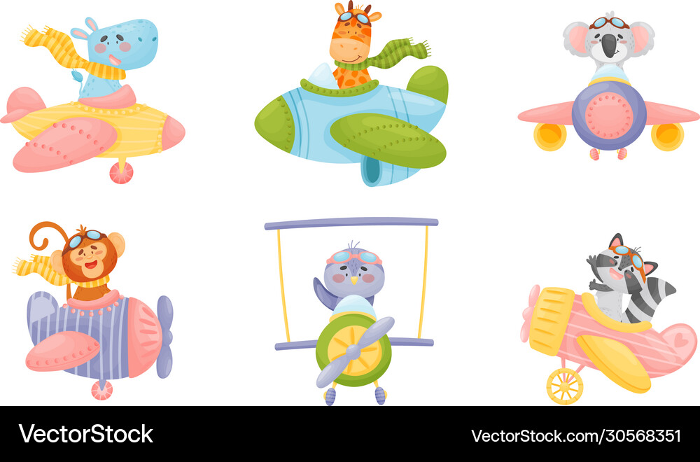 Cute animals wearing aviator goggles flying Vector Image