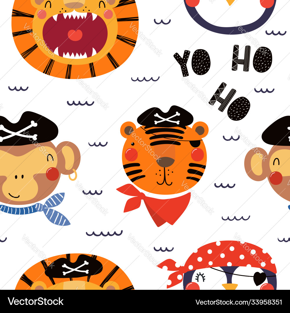 Cute pirate animals seamless pattern Royalty Free Vector