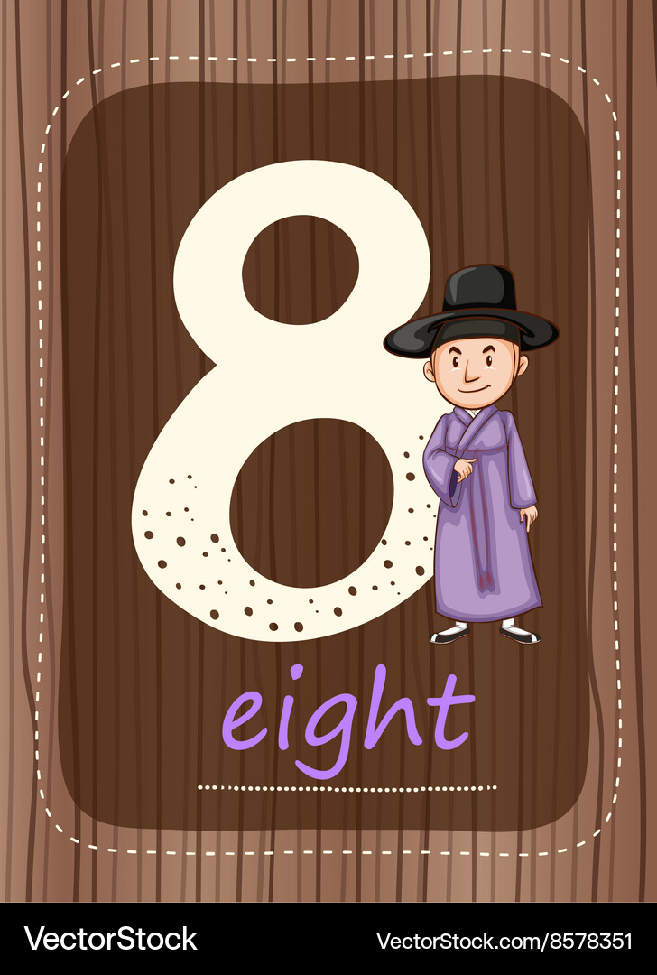 Flashcard number 8 with number and word Royalty Free Vector