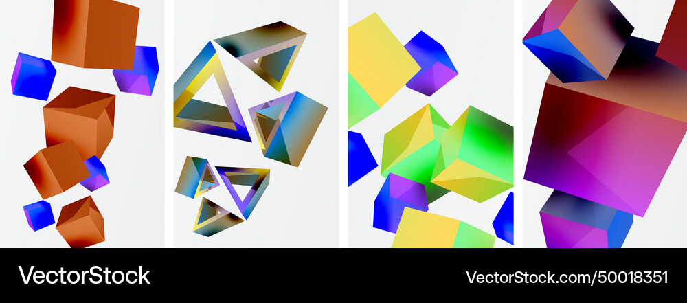 Flying 3d shapes cubes and other geometric Vector Image