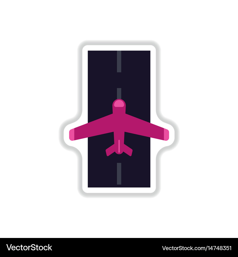 Paper sticker on white background airplane runway Vector Image