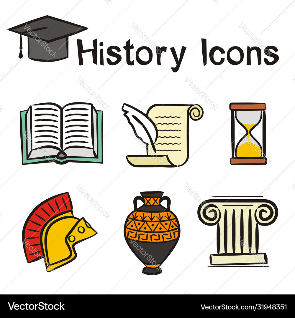 Set hand-drawn icons on theme history Royalty Free Vector