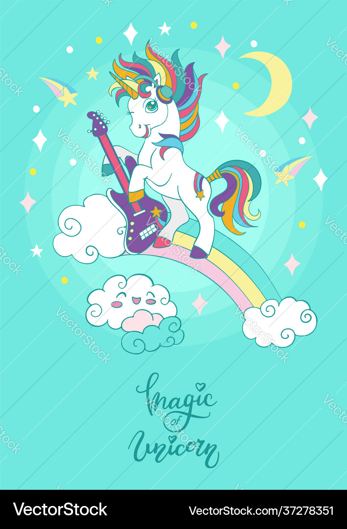 Vertical music unicorn poster Royalty Free Vector Image